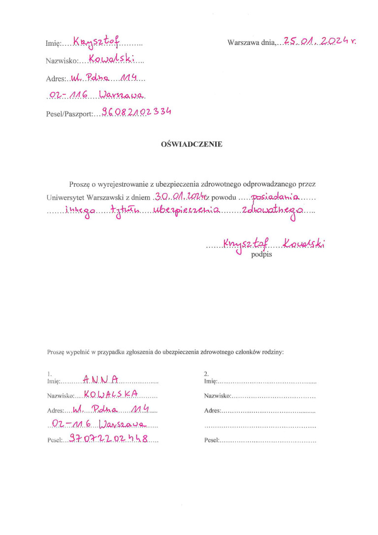 Ubezpieczenie zdrowotne - Biuro ds. Pomocy Materialnej